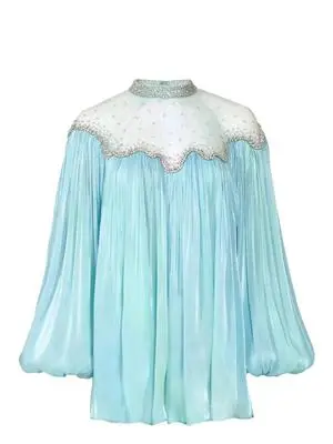 Costarellos Timma Crystal-embroidered Balloon-sleeve Blouse - Blue