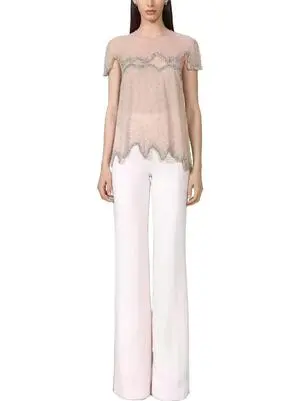 Costarellos Anika Crystal-embellished Tulle Top - Neutrals