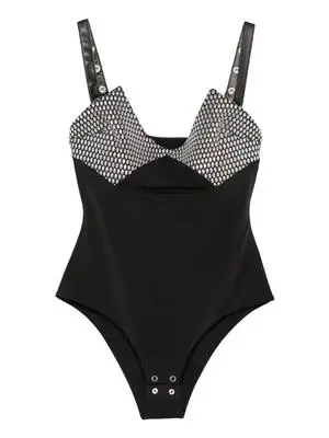 MITILIANE COUTURE Leather-straps Studded Bodysuit - Black