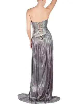 ANDREEA VENECIUC Silver Touch Cut-out Plissé-effect Gown
