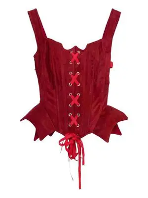 MITILIANE COUTURE Lace-up Suede Corset - Red