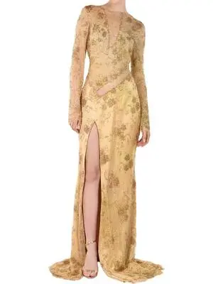 ANDREEA VENECIUC Aurelia Bead-embellished Lace-overlay Maxi Dress