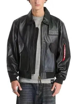Alpha Industries Cwu-45/p Leather Jacket - Black