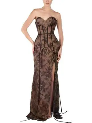 ANDREEA VENECIUC Isadora Lace-overlay Peplum Maxi Dress