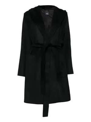 Marina Rinaldi Hooded Belted Coat - Black