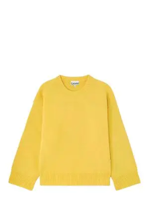 GANNI Ribbed-trim Drop-shoulder Sweater - Yellow
