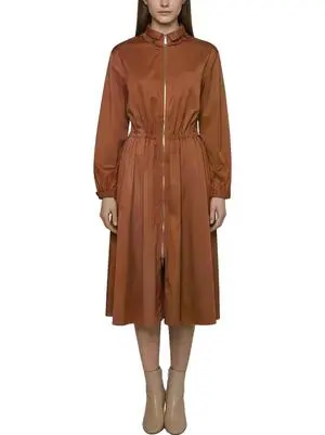 Hermès Ruffle-trim Zip-up Midi Dress - Orange