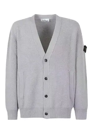 Stone Island 5100010 Pure Rws Wool Loose-fit V-neck Cardigan With Pockets - Grey