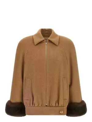 VALENTINO Fur-cuff Camel Hair Jacket
