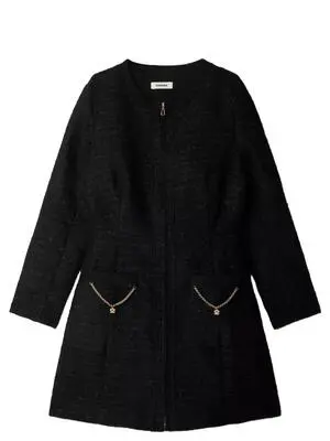 Sandro Tweed Dress With Metal Chain - Black