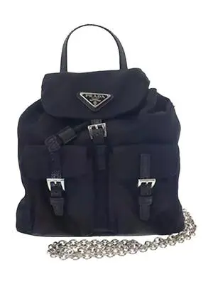 Prada 2019-2026 Mini Saffiano Trimmed Tessuto Drawstring Vela Backpack Satchel - Black