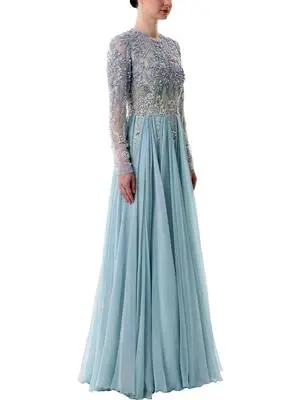 DINA MELWANI Crystal-embellished Pleated Maxi Dress - Blue