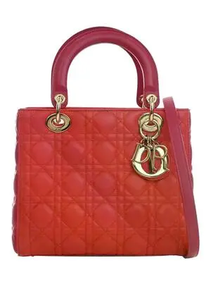 Dior 2014 Medium Bicolor Lambskin Cannage Lady Satchel - Red
