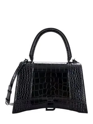 BALENCIAGA Hourglass Top Handle Bag Crocodile Embossed Leather Medium Crossbody Bag