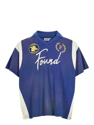 FOUND Logo-print Panelled Polo Shirt - Blue