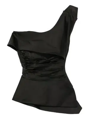 MITILIANE COUTURE One-shoulder Draped Corset Top - Black