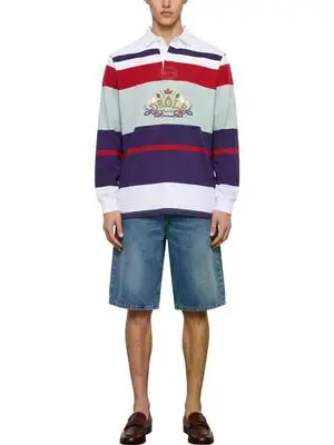 Drole De Monsieur Logo-embroidered Striped Polo Shirt - Blue