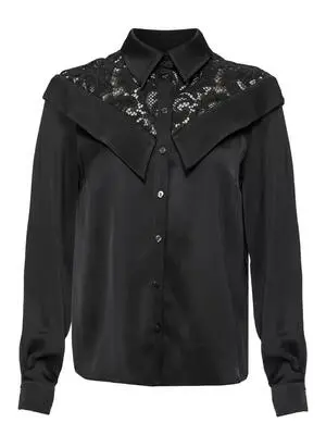 NISSA Satin Viscose Lace-insert Shirt - Black