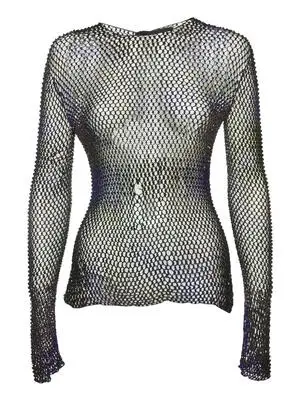 Giorgio Armani Embellished Mesh Top - Black