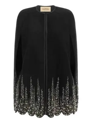 Valentino Garavani Embroidered Compact Drap Cape - Black