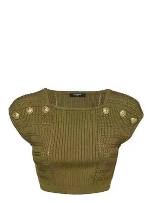 BALMAIN Rib-knit Sleeveless Crop Top
