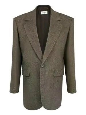 Saint Laurent Single-breasted Jacket In Herringbone Wool - Brown
