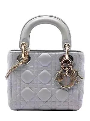 Dior 2016 Mini Lambskin Cannage Lady Satchel - Grey