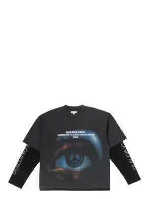 BLDG4 Graphic-print Layered-sleeve T-shirt - Black