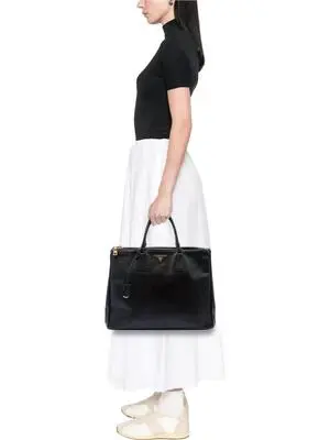 Prada 2007 Extra Large Saffiano Lux Galleria Double Zip Tote Bag Black