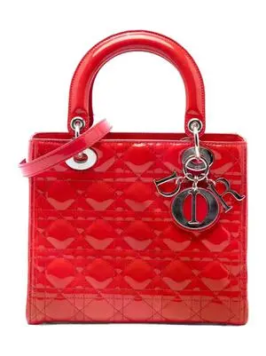 Dior 2013 Medium Patent Cannage Lady Satchel - Red