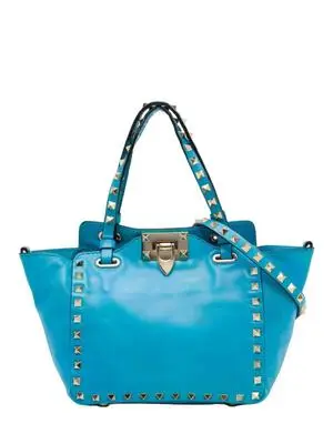 Valentino Garavani 2000-2017 Mini Leather Rockstud Trapeze Satchel - Blue