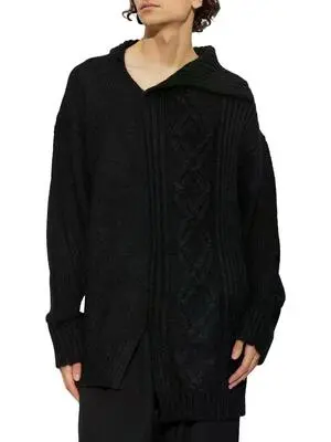 Yohji Yamamoto Cable-knit Asymmetric Sweater - Black