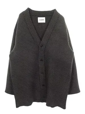 JIL SANDER 2010s Striped Wool Cardigan Grey