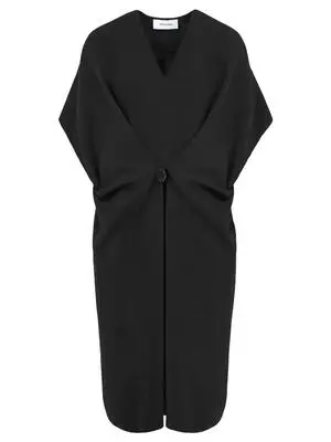 YVES SALOMON Draped Silk-crepe Midi Dress - Black