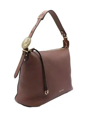 Etro Embossed-logo Pebbled Leather Shoulder Bag - Brown