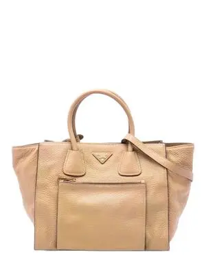 Prada 2010-2026 Vitello Daino Front Pocket Open Convertible Tote Satchel - Neutrals