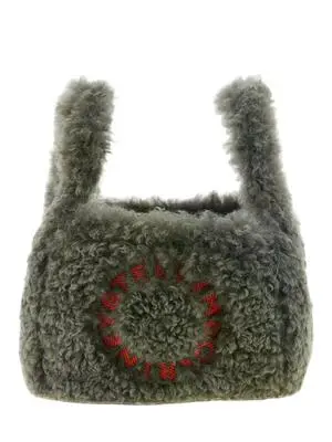 Stella McCartney Logo-embroidered Shearling-effect Shoulder Bag - Grey