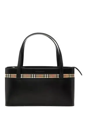 Burberry 2000-2017 House Check Canvas Trimmed Leather Handbag - Black