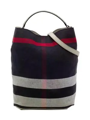 Burberry 2000-2017 Medium Mega Check Canvas Ashby Bucket Bag Satchel - Blue