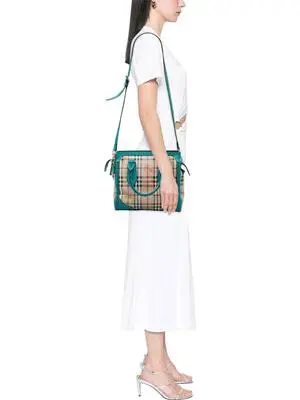 Burberry 2000-2017 Small Haymarket Check Coated Canvas Honeywood Tote Satchel - Neutrals