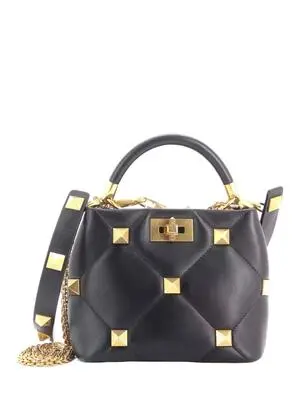 Valentino Garavani Roman Stud Top Handle Bag Quilted Leather Small Satchel Black