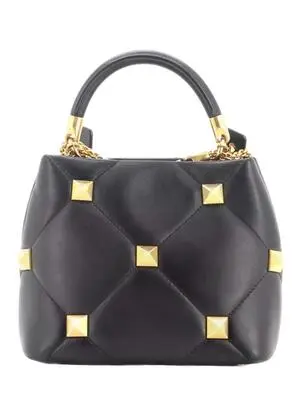 Valentino Garavani Roman Stud Top Handle Bag Quilted Leather Small Satchel - Black