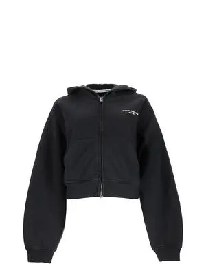 Alexander Wang Felpa Con Cappuccio E Zip Con Logo - Black