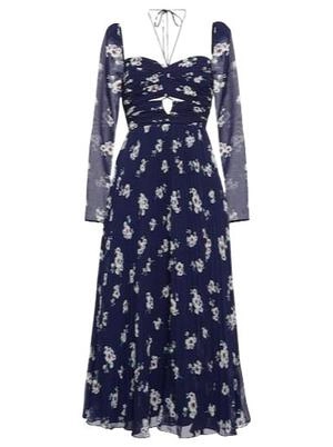SELF-PORTRAIT Cutout Chiffon Midi Dress
