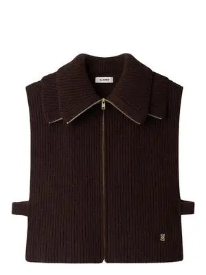 SANDRO Wool Zipped Trucker Collar
