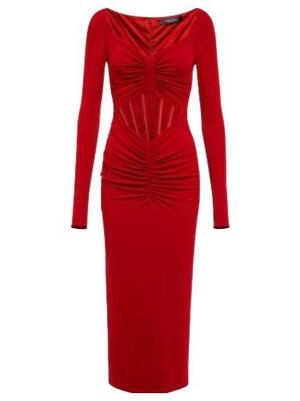 VERSACE Tulle-insert Ruched Jersey Midi Dress