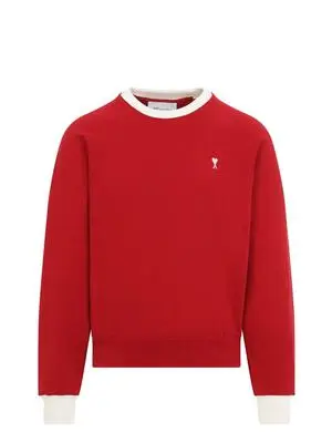 AMI Paris Bicolor Cotton Pullover Sweatshirt For - Red