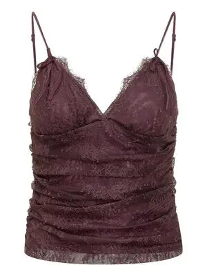 PINKO Pinko V-Neck Lace Ruched Top