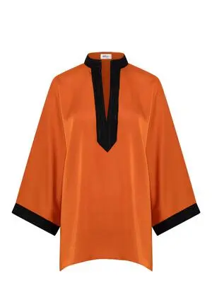BELYED HANDCRAFT Anya – Crepe Silk Ornamental Tunic Belyed - Orange