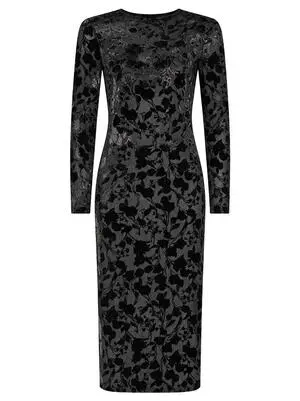 YUMI Burnout Velvet Midi Dress - Black